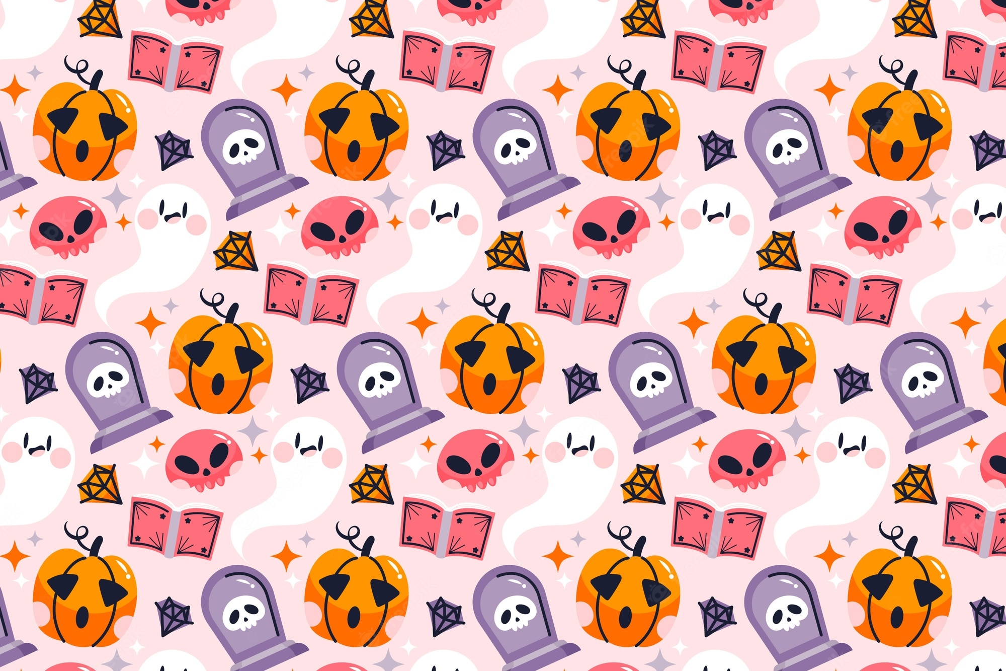 Kawaii Halloween Pattern Wallpapers - Wallpaper Cave