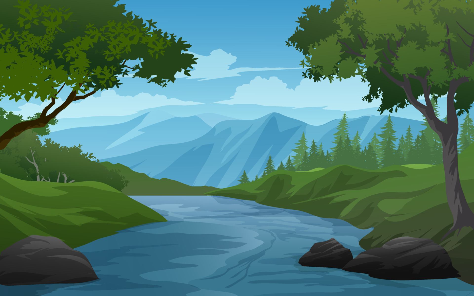 Vector River And Trees Wallpapers - Wallpaper Cave