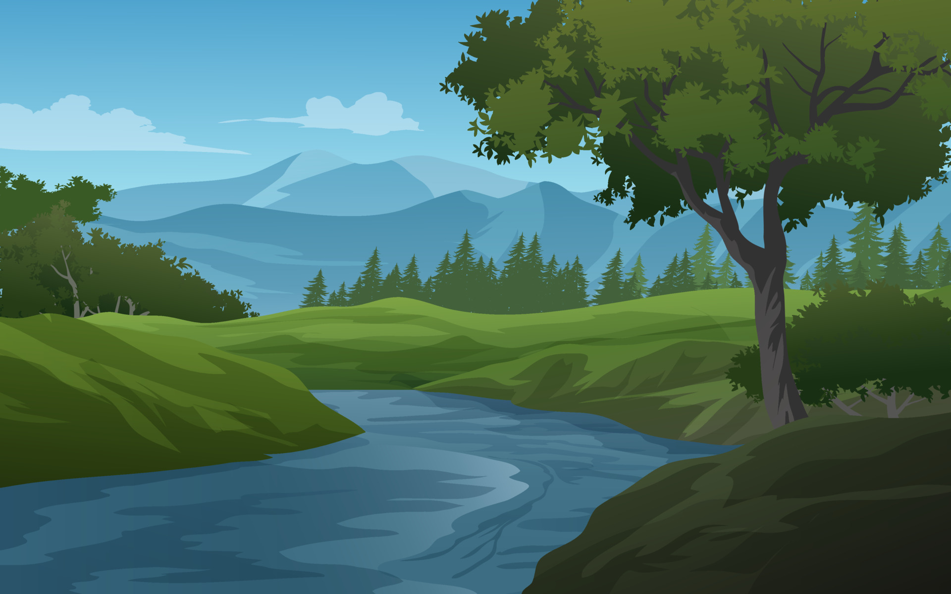 Vector River And Trees Wallpapers - Wallpaper Cave