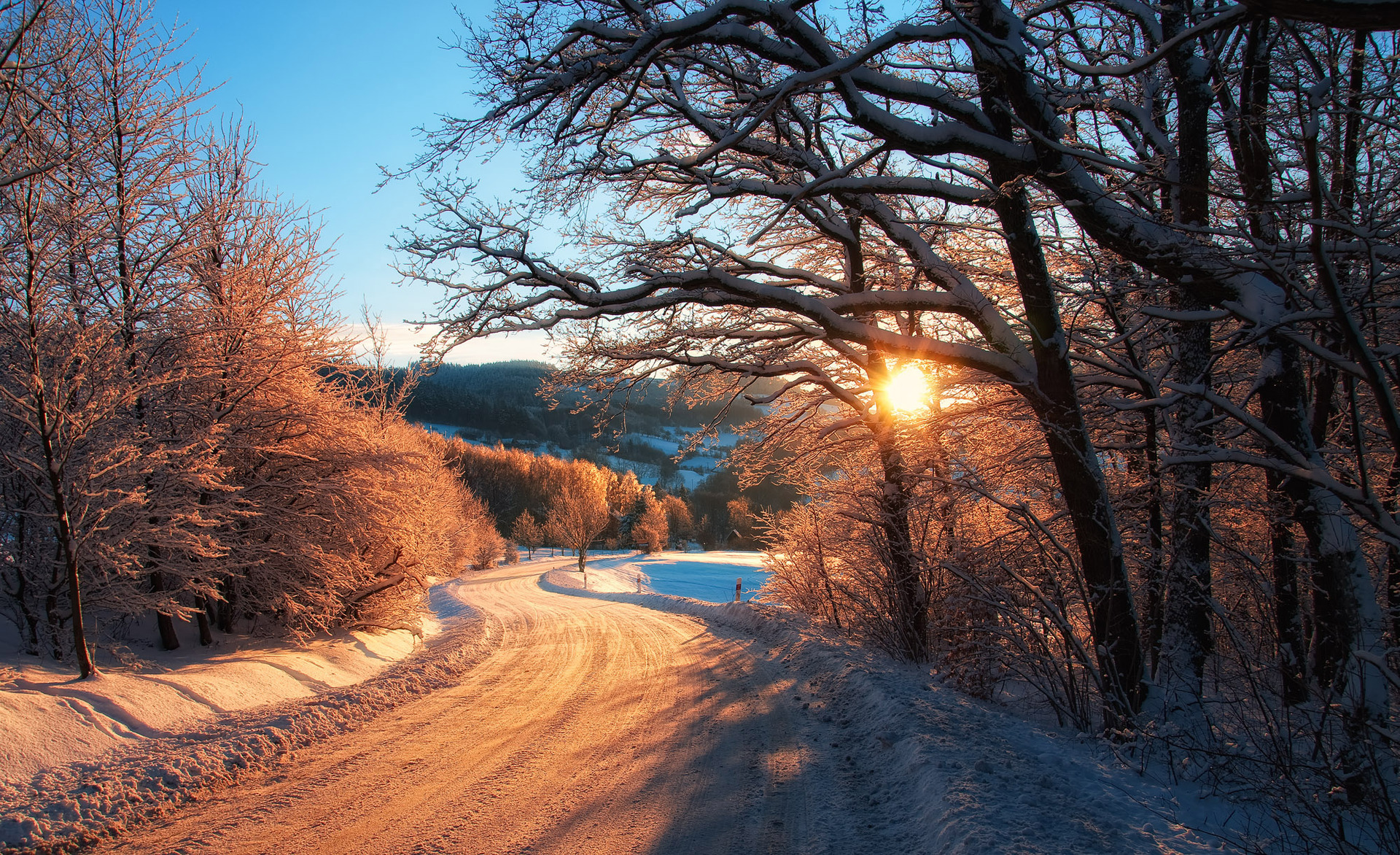 Winter Road Sunset Wallpapers - Wallpaper Cave
