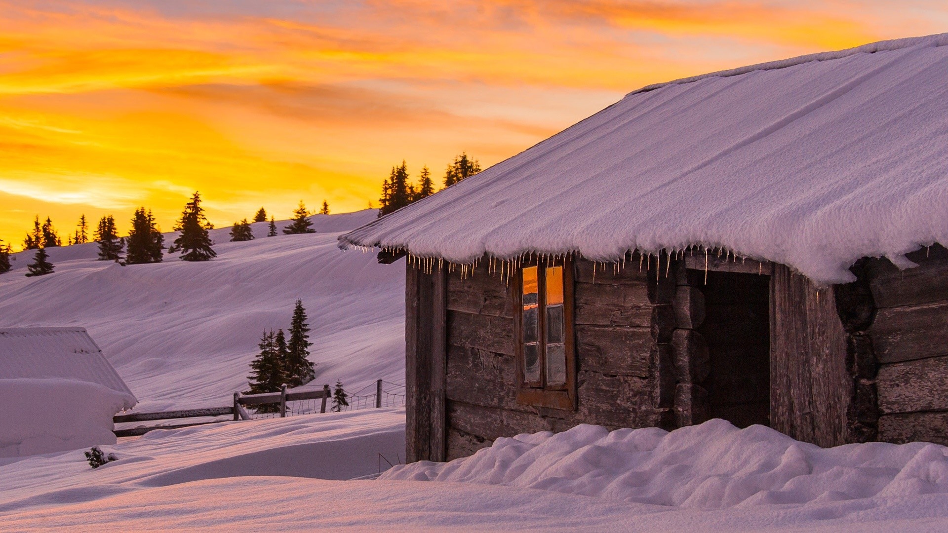 Winter Sunset Cabin Wallpapers - Wallpaper Cave