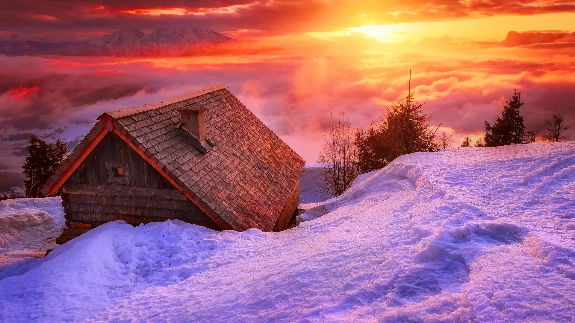 Winter Sunset Cabin Wallpapers - Wallpaper Cave