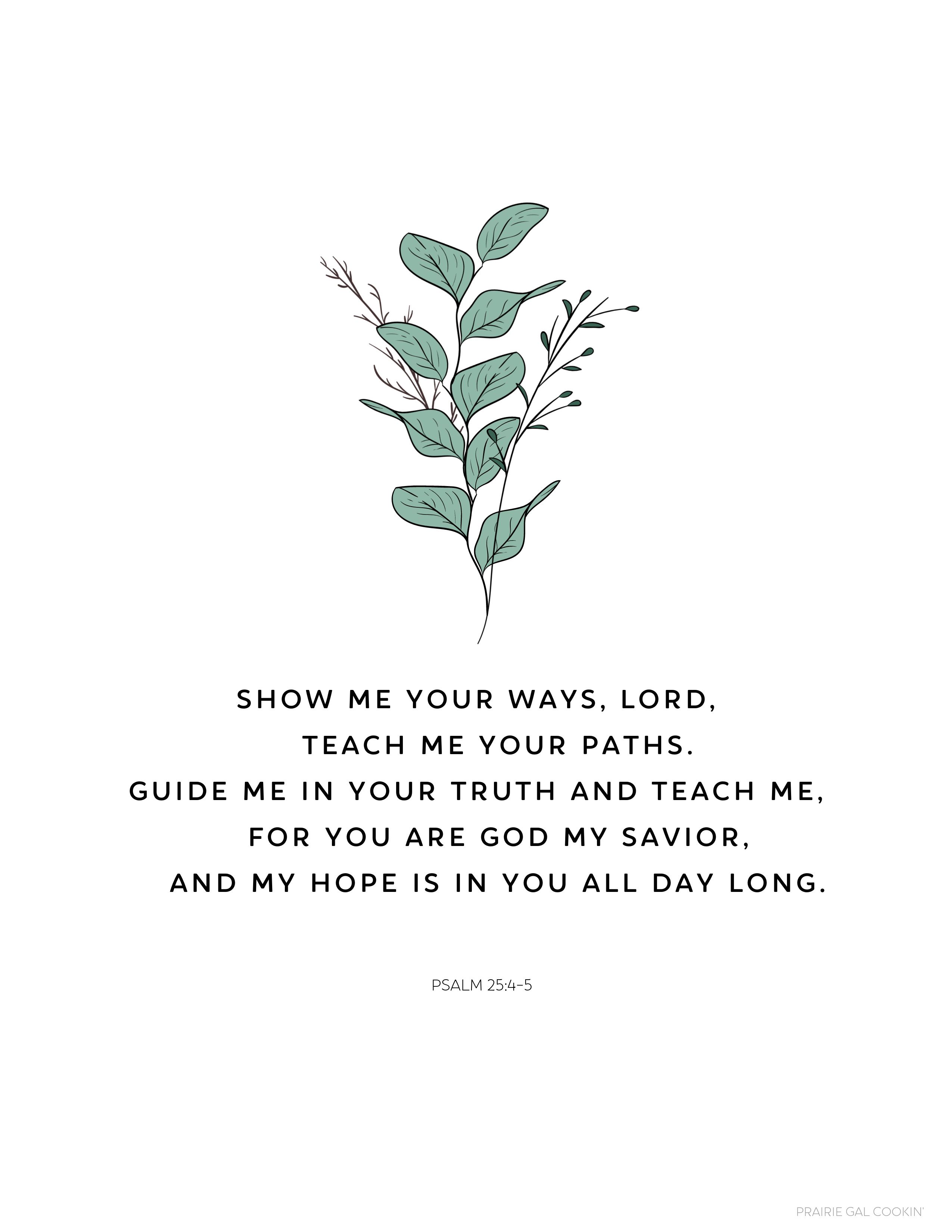 Psalms 25:4-5 Calligraphy And Small Flower Branch Digital Psalms 25:4-5 Calligraphy And Small Flower Branch Digital