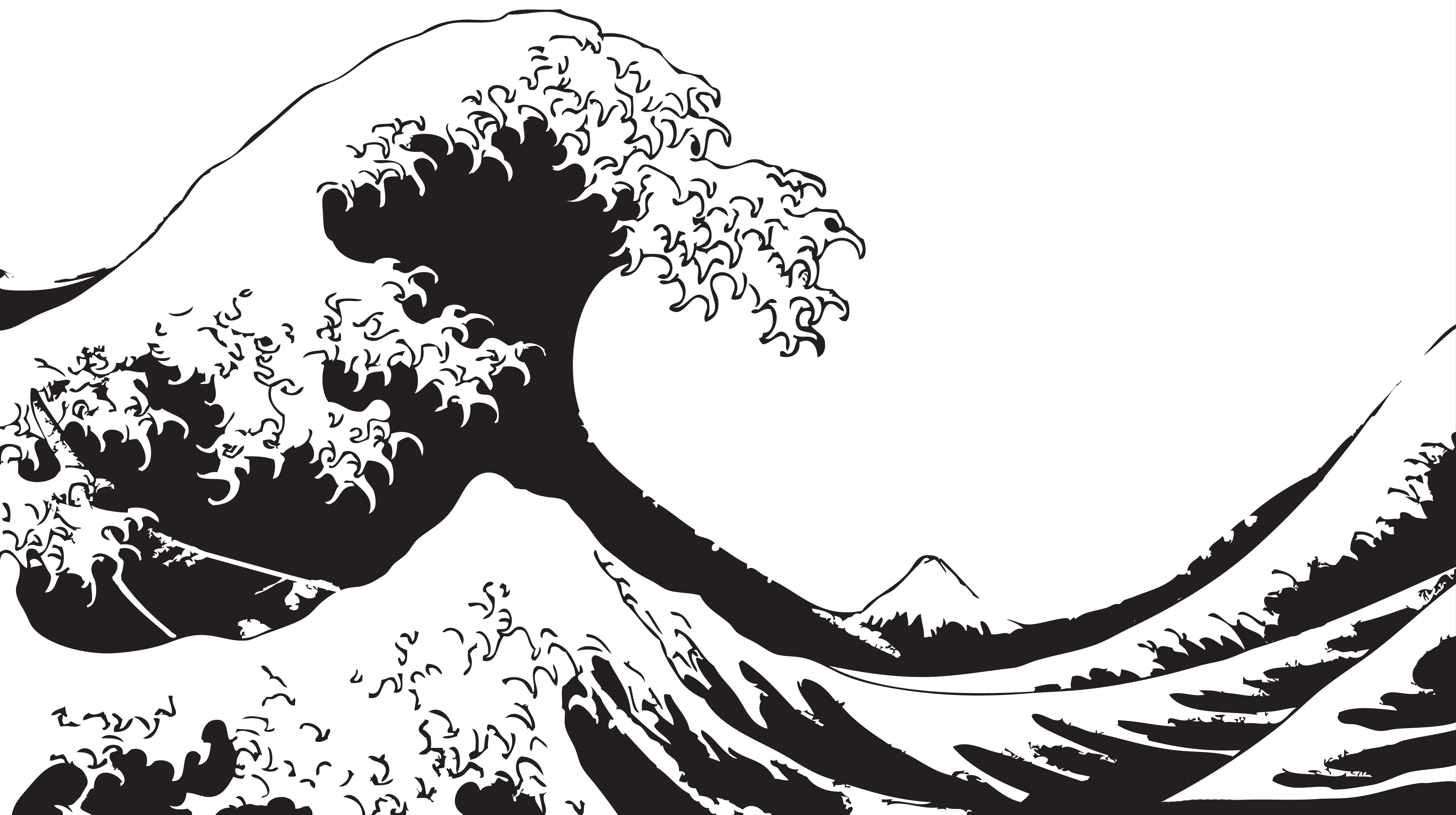 The Great Wave Off Kanagawa Black And White Outline Wallpapers ...