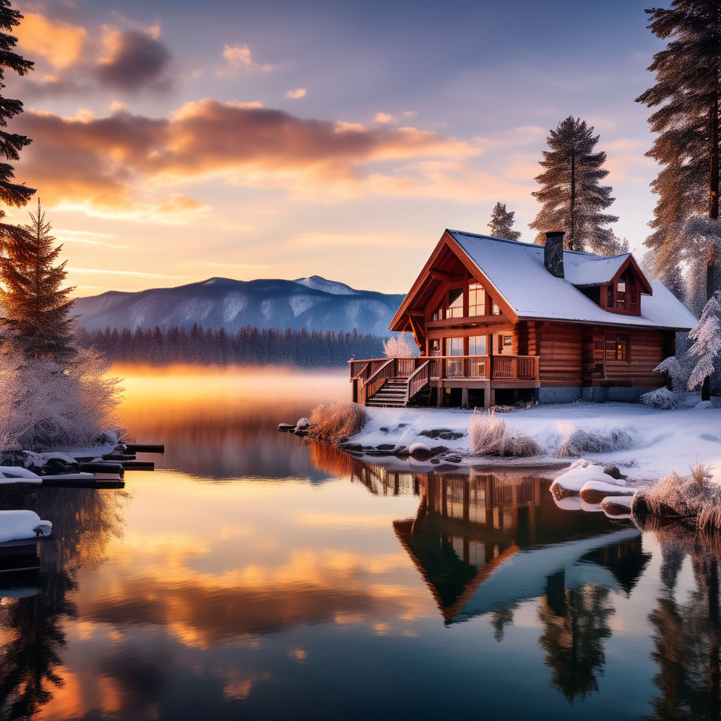 Winter Cabin Lake Wallpapers - Wallpaper Cave