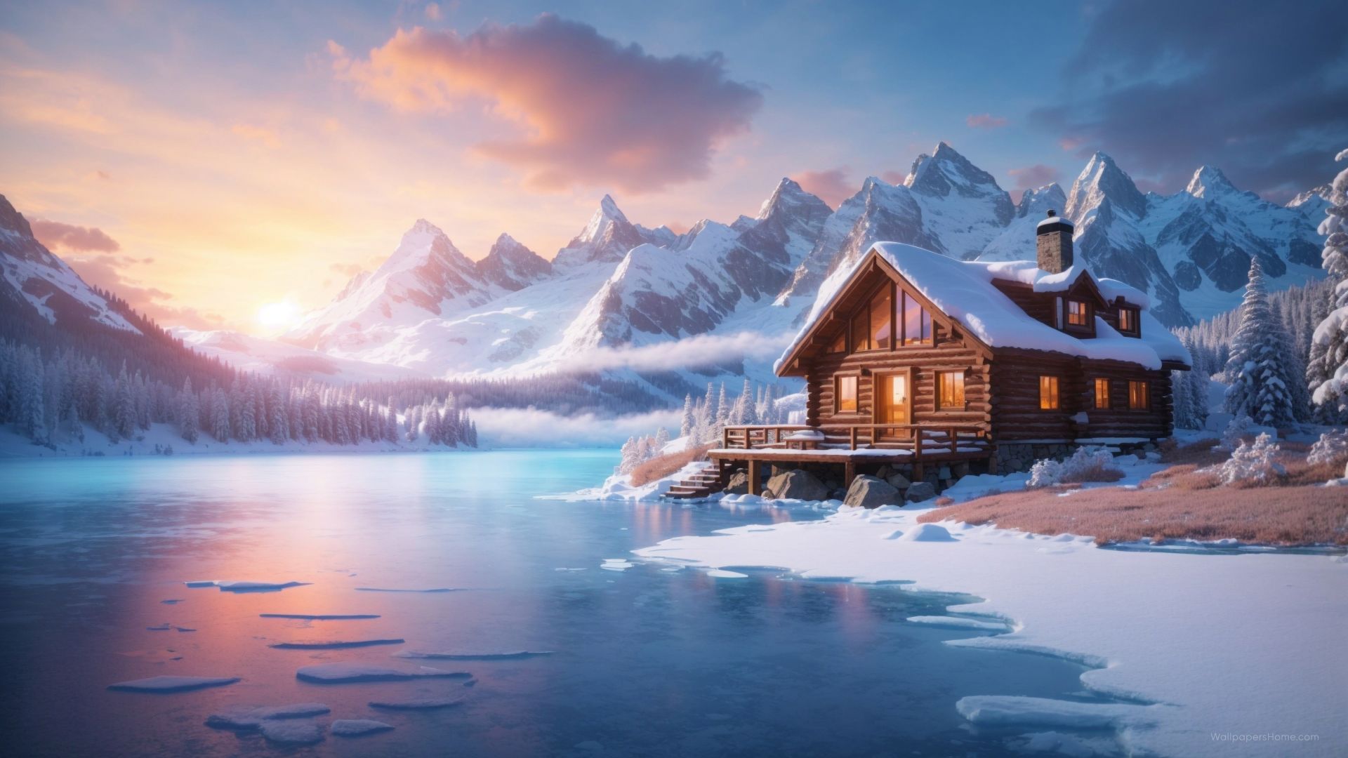 Winter Cabin Lake Wallpapers - Wallpaper Cave