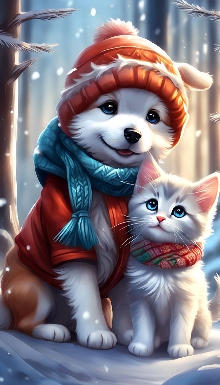Dog And Cat Winter Wallpapers - Wallpaper Cave