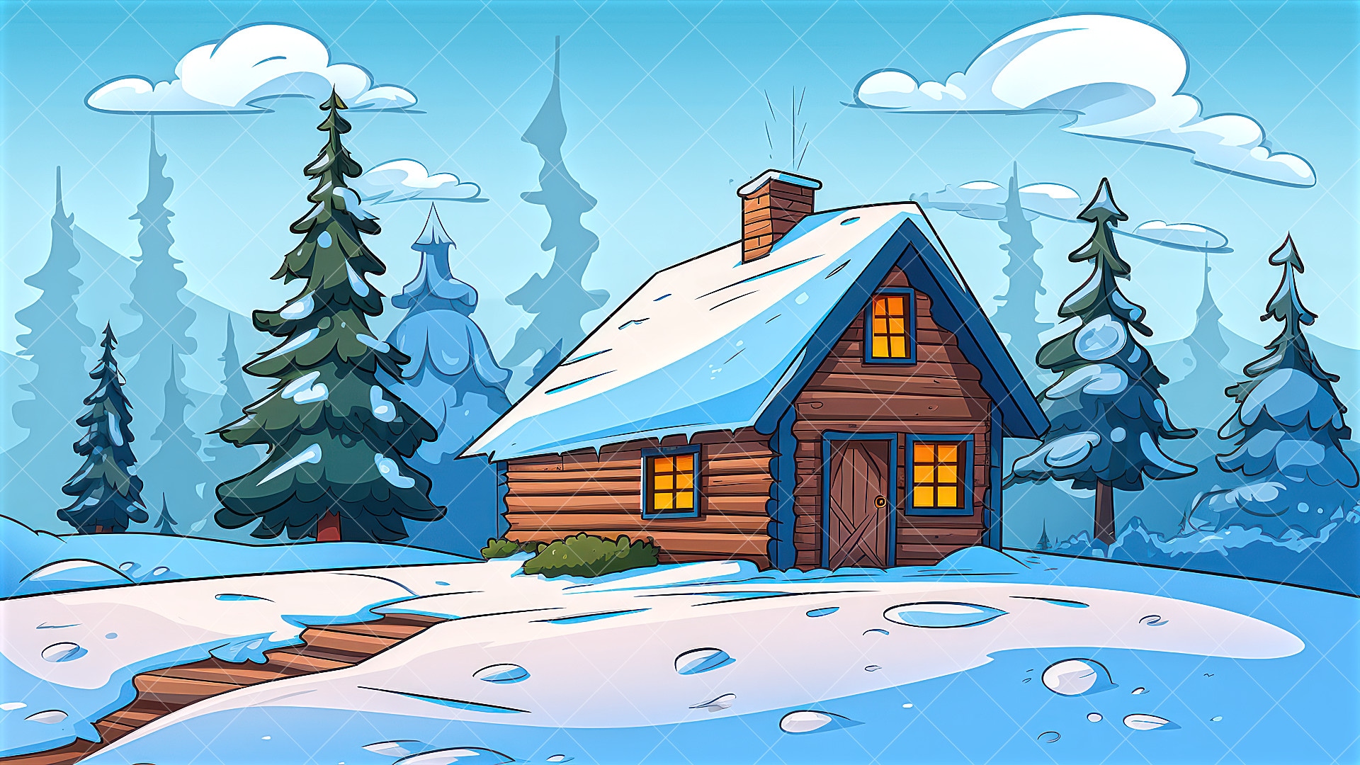 Winter Cabin Cartoon Wallpapers - Wallpaper Cave