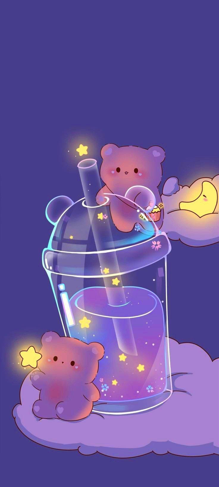 Kawaii Bear On A Moon Wallpapers - Wallpaper Cave