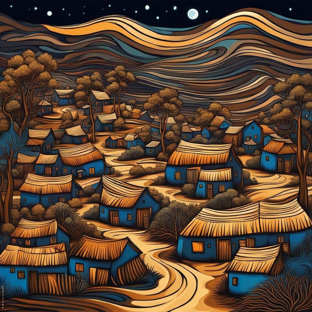 Colourful Painting Of African Village Wallpapers - Wallpaper Cave