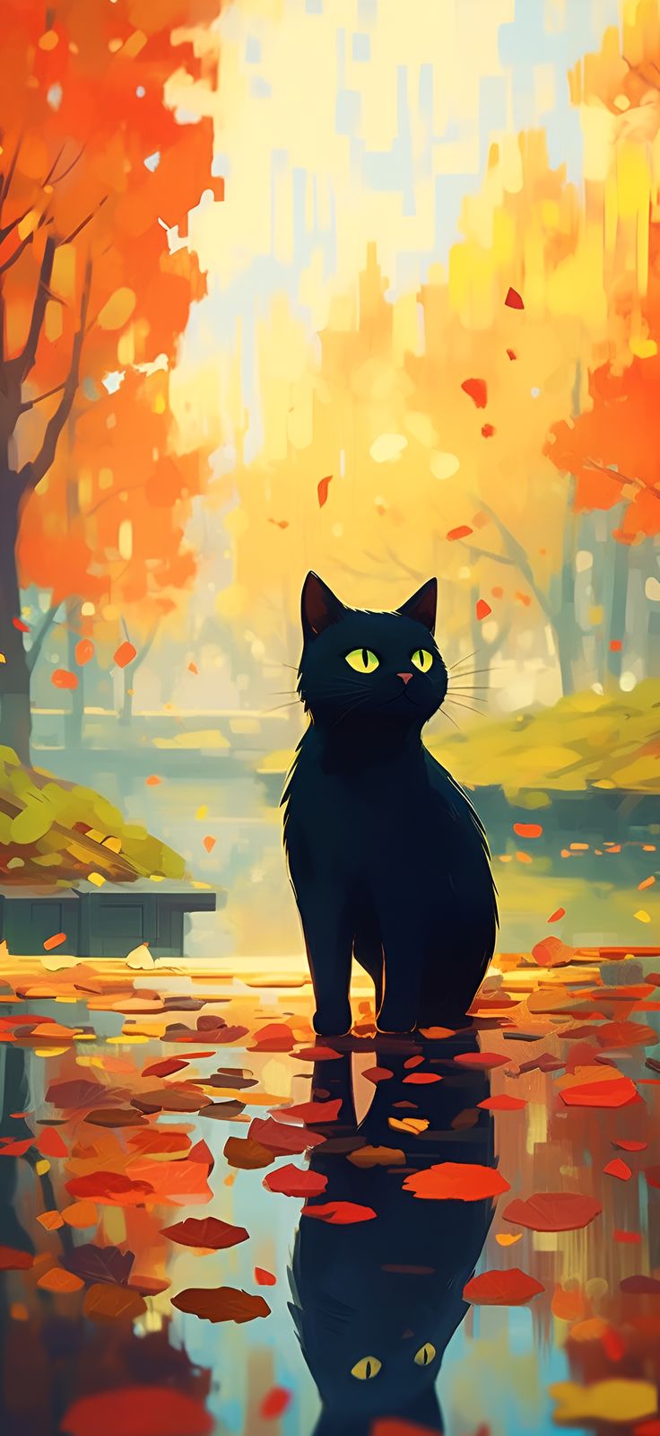 Autumn Cat Cartoon Wallpapers - Wallpaper Cave