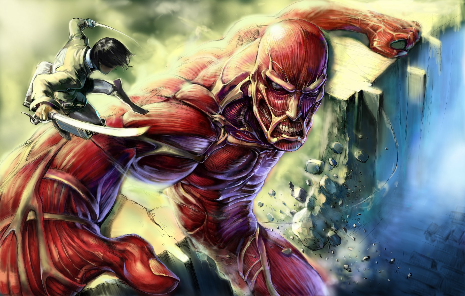 Attack On Titan Colossal Titan Battle Wallpapers - Wallpaper Cave