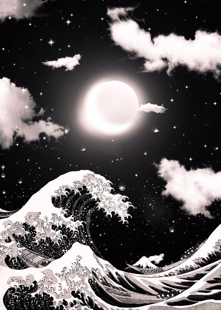 The Great Wave Off Kanagawa Black And White Wallpapers - Wallpaper Cave