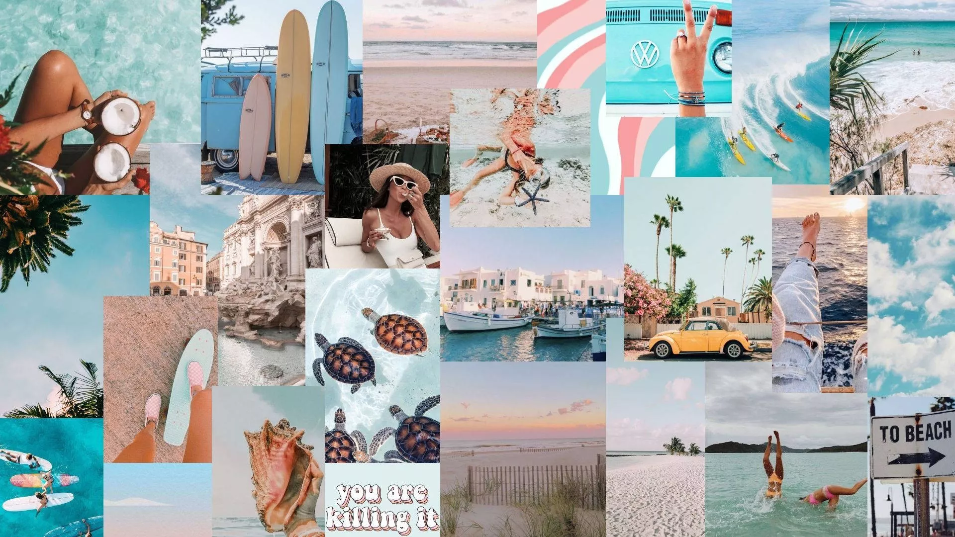 Preppy Blue Summer Collage Wallpapers - Wallpaper Cave