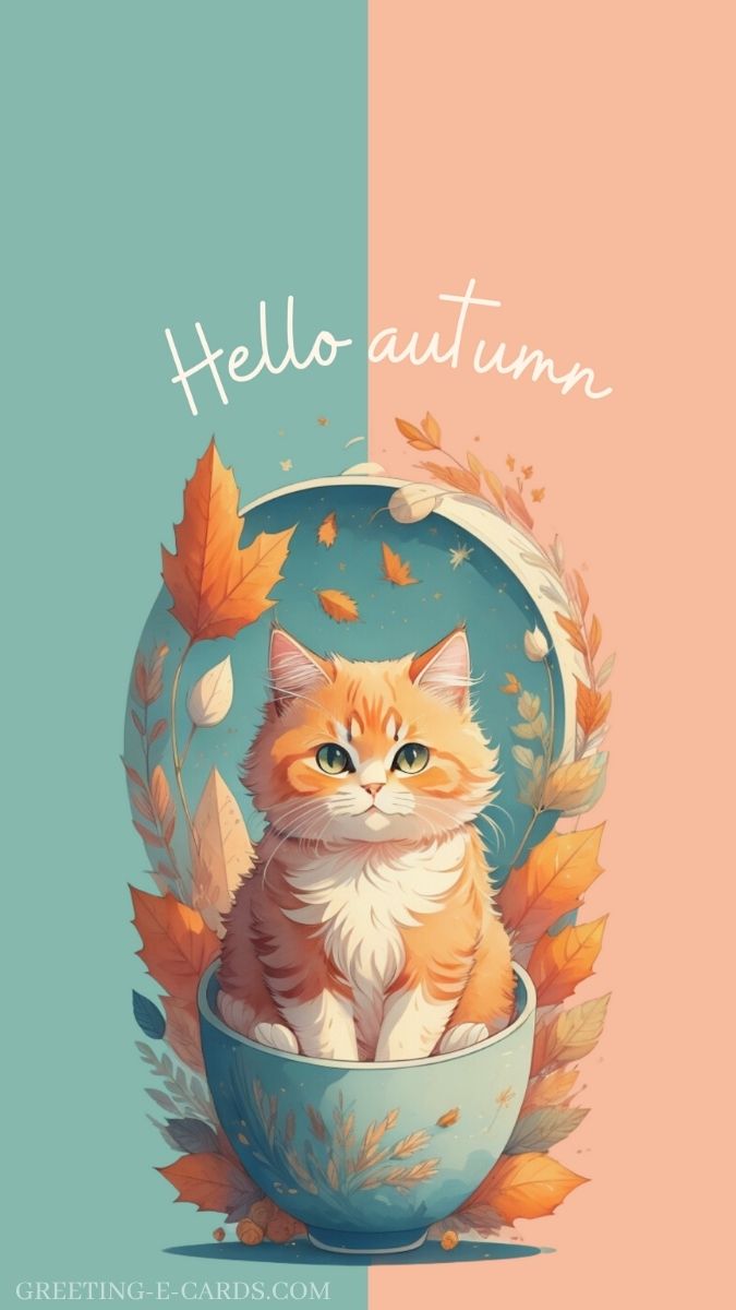 Cute Cat Autumn Cartoon Wallpapers - Wallpaper Cave