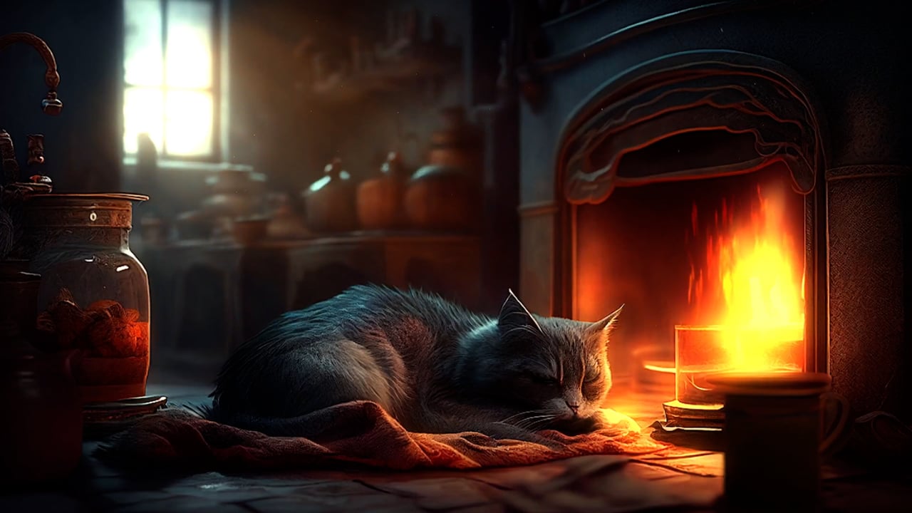 Winter Cat Fireplace Wallpapers - Wallpaper Cave