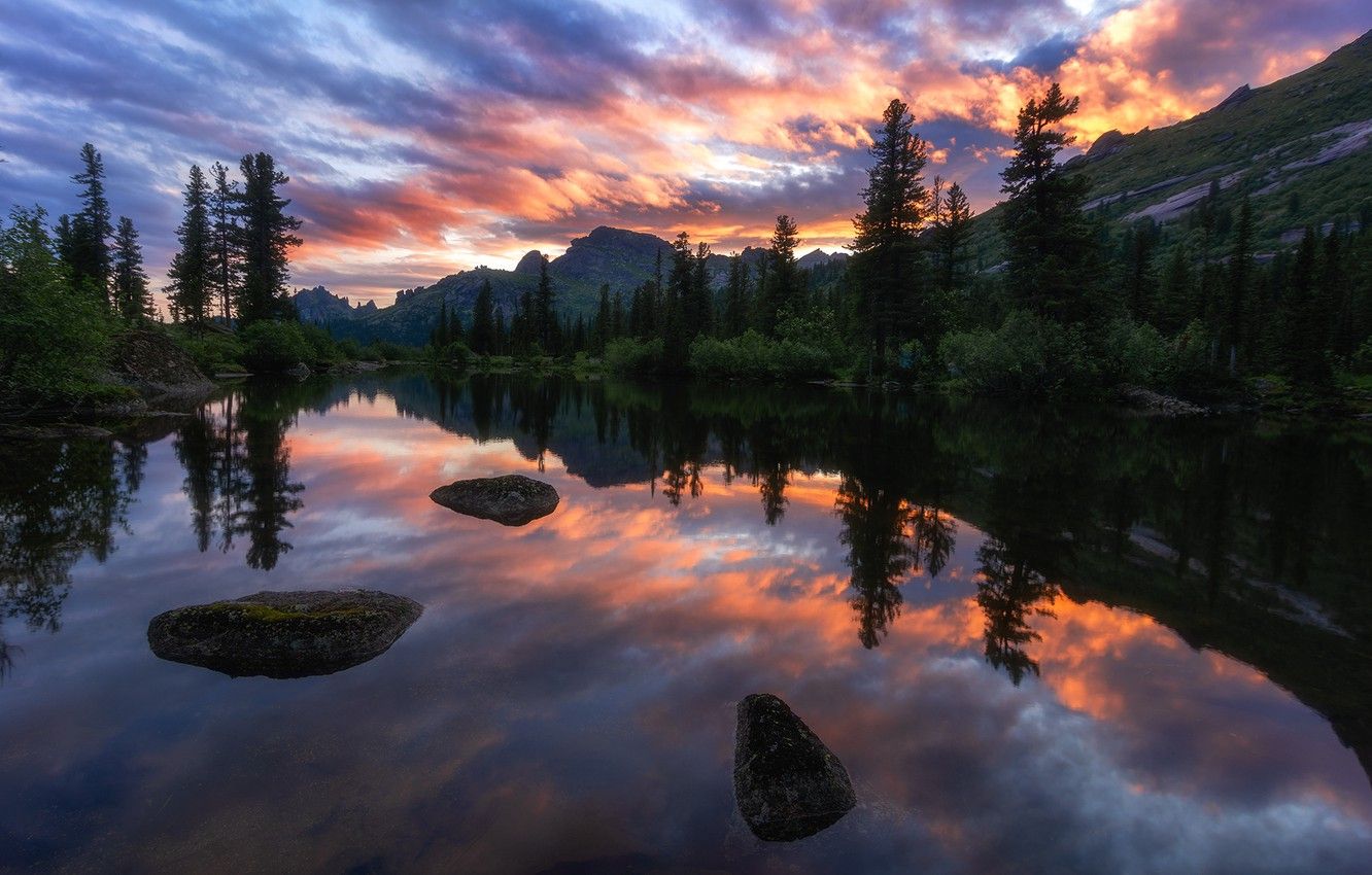 Mountains Lake Trees Reflection Stones Wallpapers - Wallpaper Cave