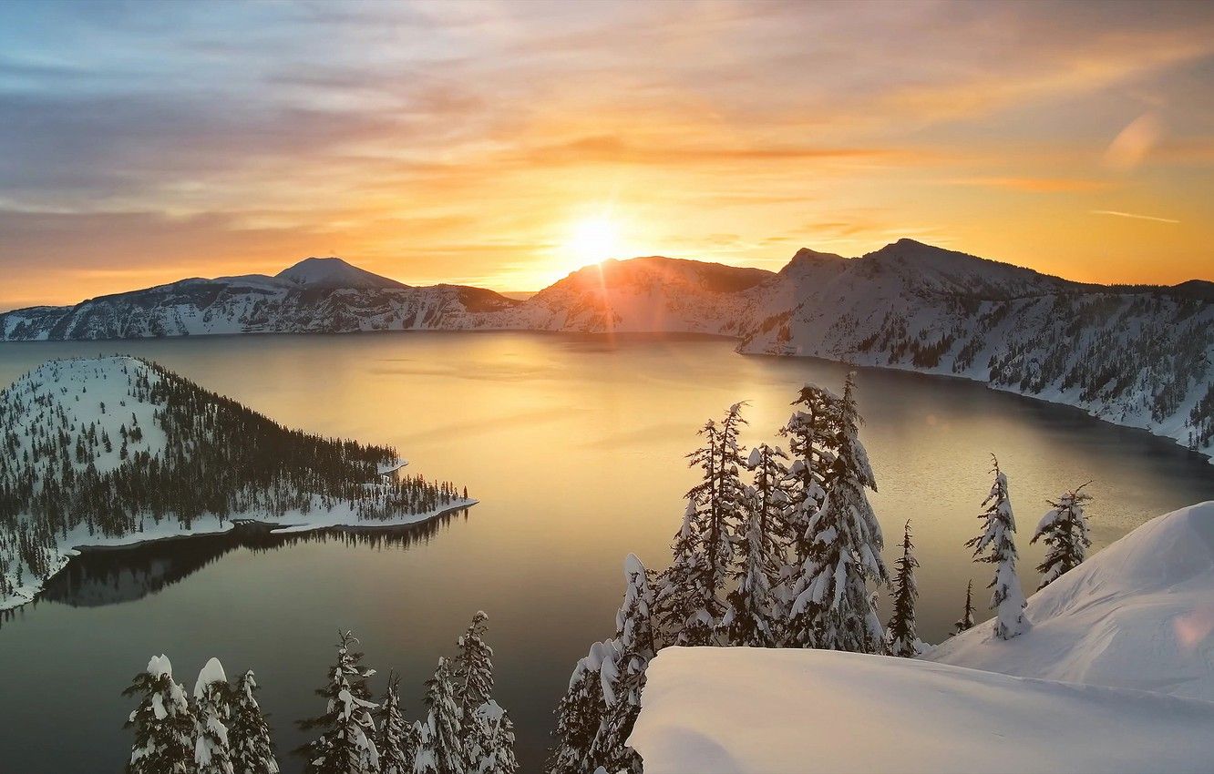 Winter Sunset Mountain Lake Wallpapers - Wallpaper Cave